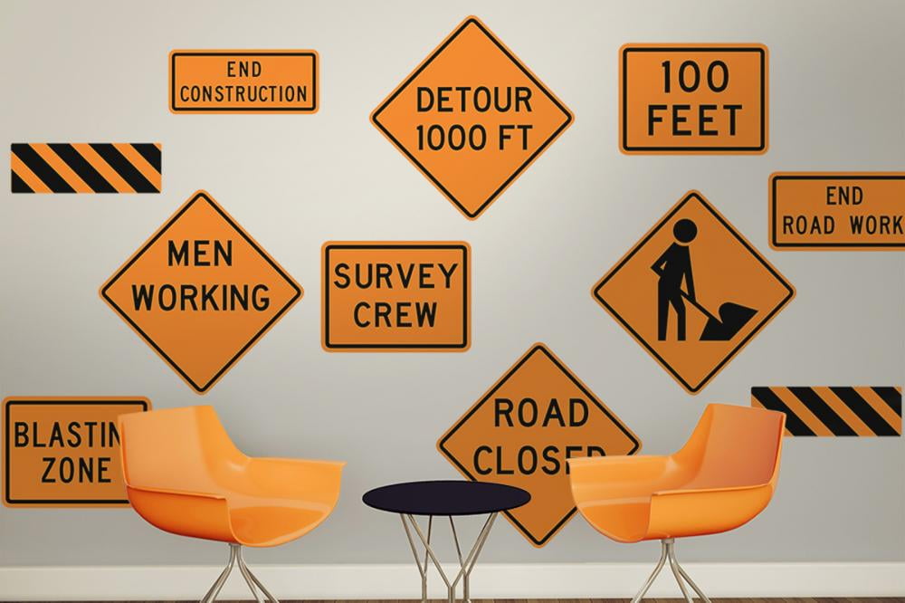 Construction Street Signs Wall Decal Sticker Set by Wallmonkeys Peel ...