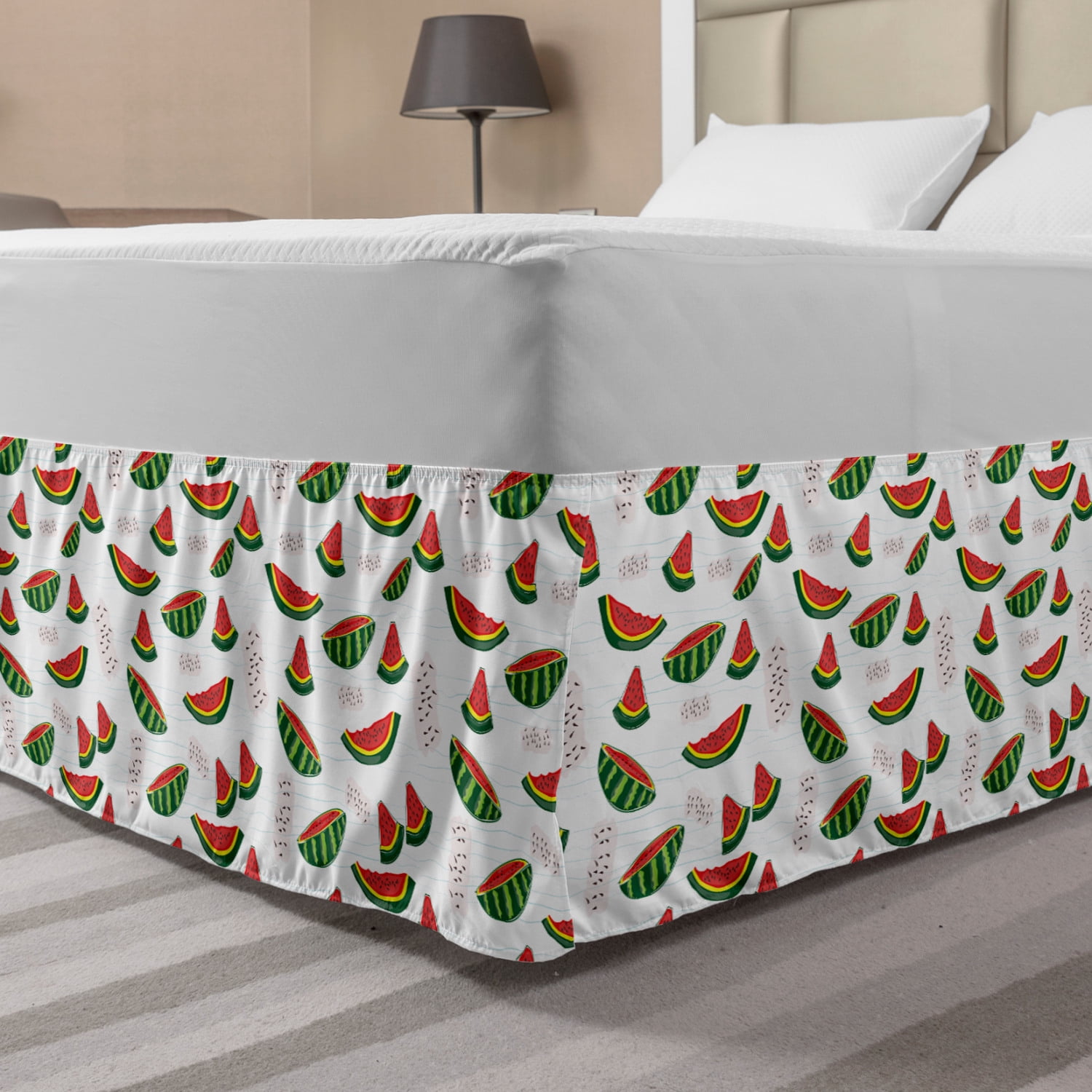 Watermelon Bed Skirt, Hand Drawn Doodles of Juicy Seedy Fruit Slices ...