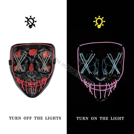 Led neon glow in the dark party full face mask halloween party ...