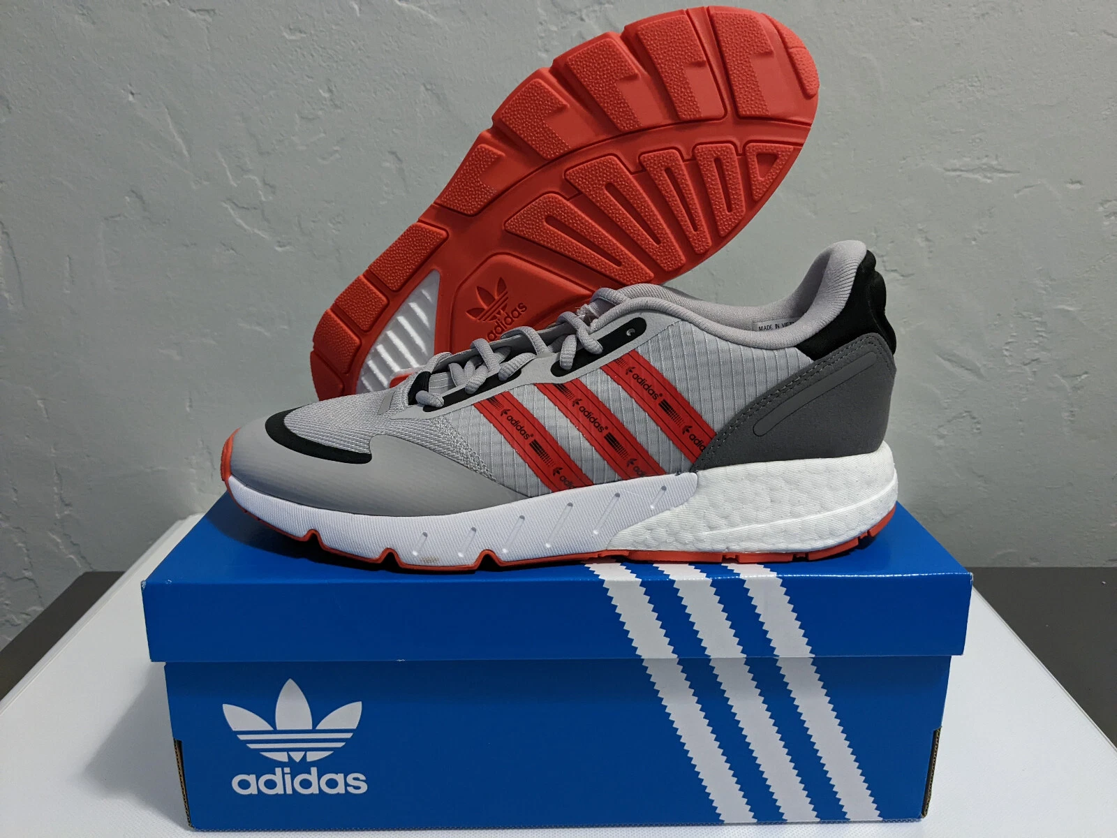 Ad-id-as ZX 1K Boost Grey White Solar Red GZ9079 Men's Running Shoes ...