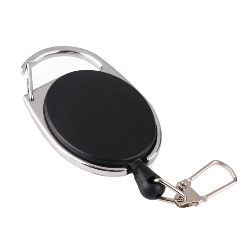 Black EDC Retractable Key Chain Oval Shape Keychain Clip Ring Mini ...