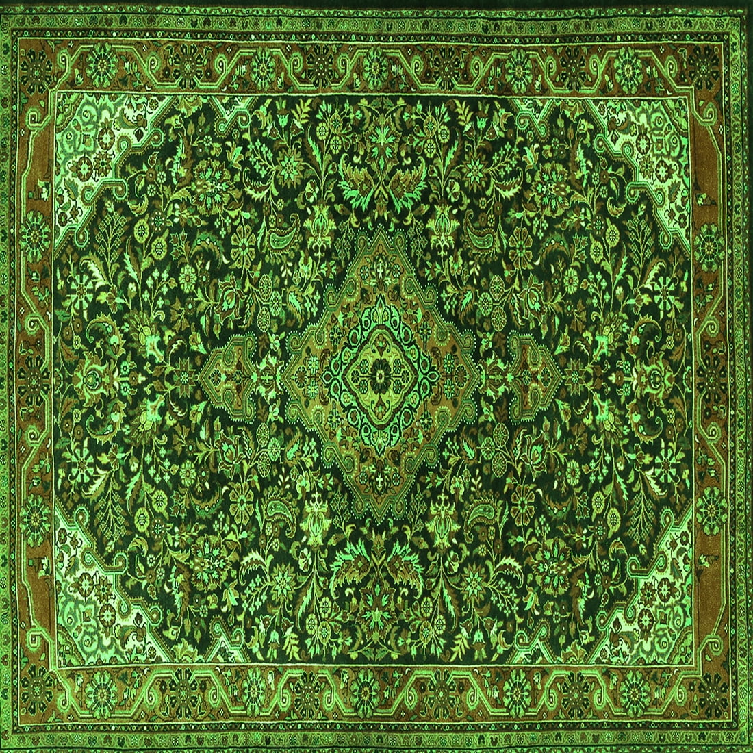 Ahgly Company Indoor Square Medallion Green Traditional Area Rugs, 4 ...