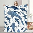 A Soft And Cozy Fleece Blanket Featuring a Marine Blue Whale Shark ...