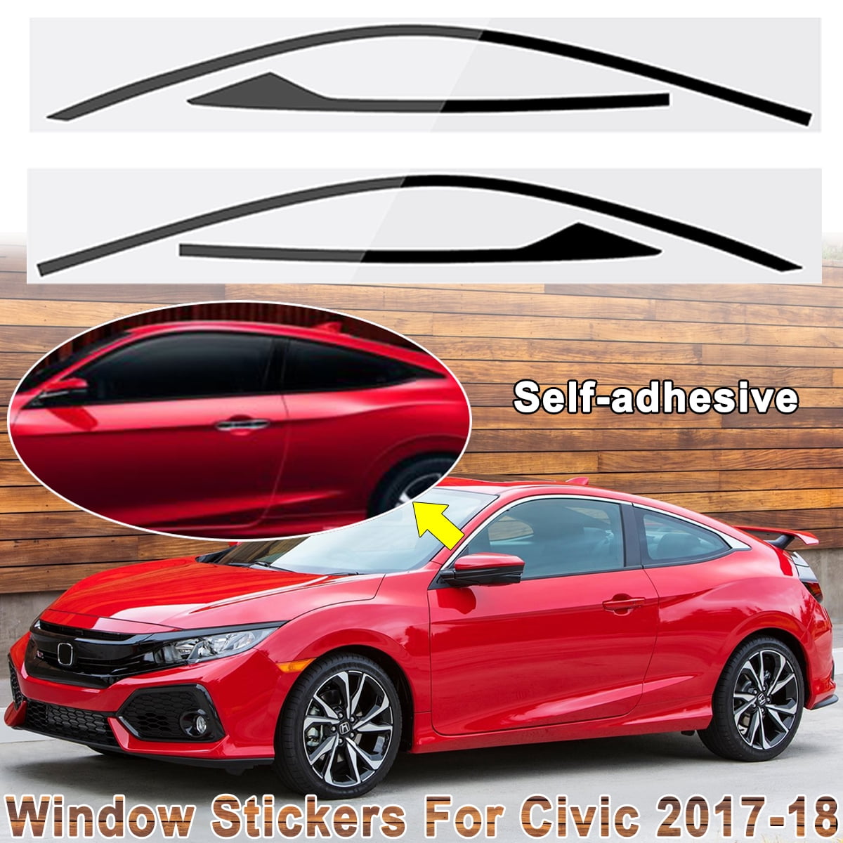 Window Frame Sticker Decals Trim For Honda Civic Coupe 2 Door 2017-2018 ...