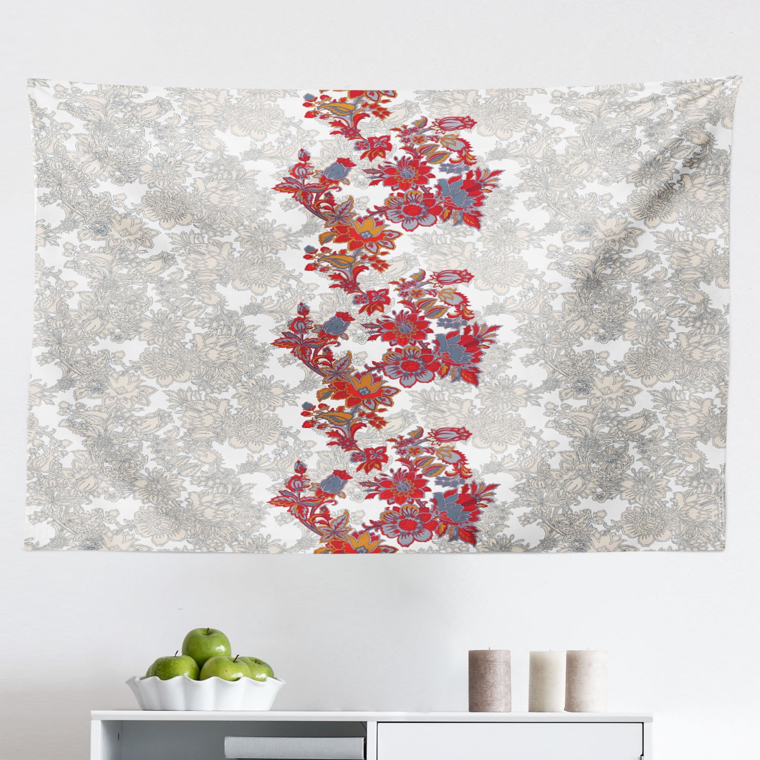 Floral Tapestry, Classic Middle Eastern Flowers and Paisley Pattern ...