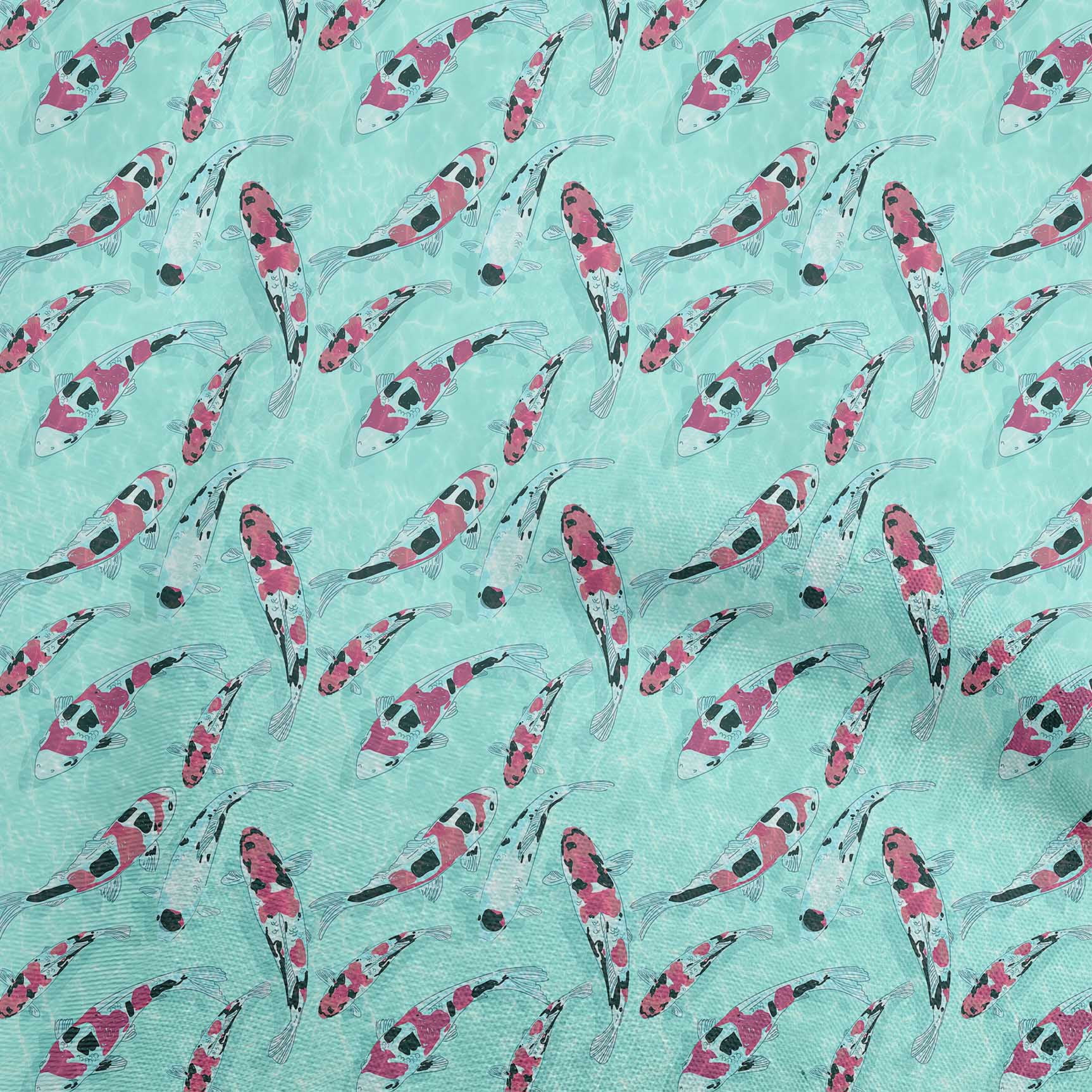 oneOone Velvet Light Green Fabric Asian Japanese Koi Fish With ...
