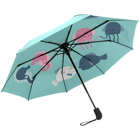 Sea Animal Lovers Compact Travel Umrella Automatic Open Close Windproof ...