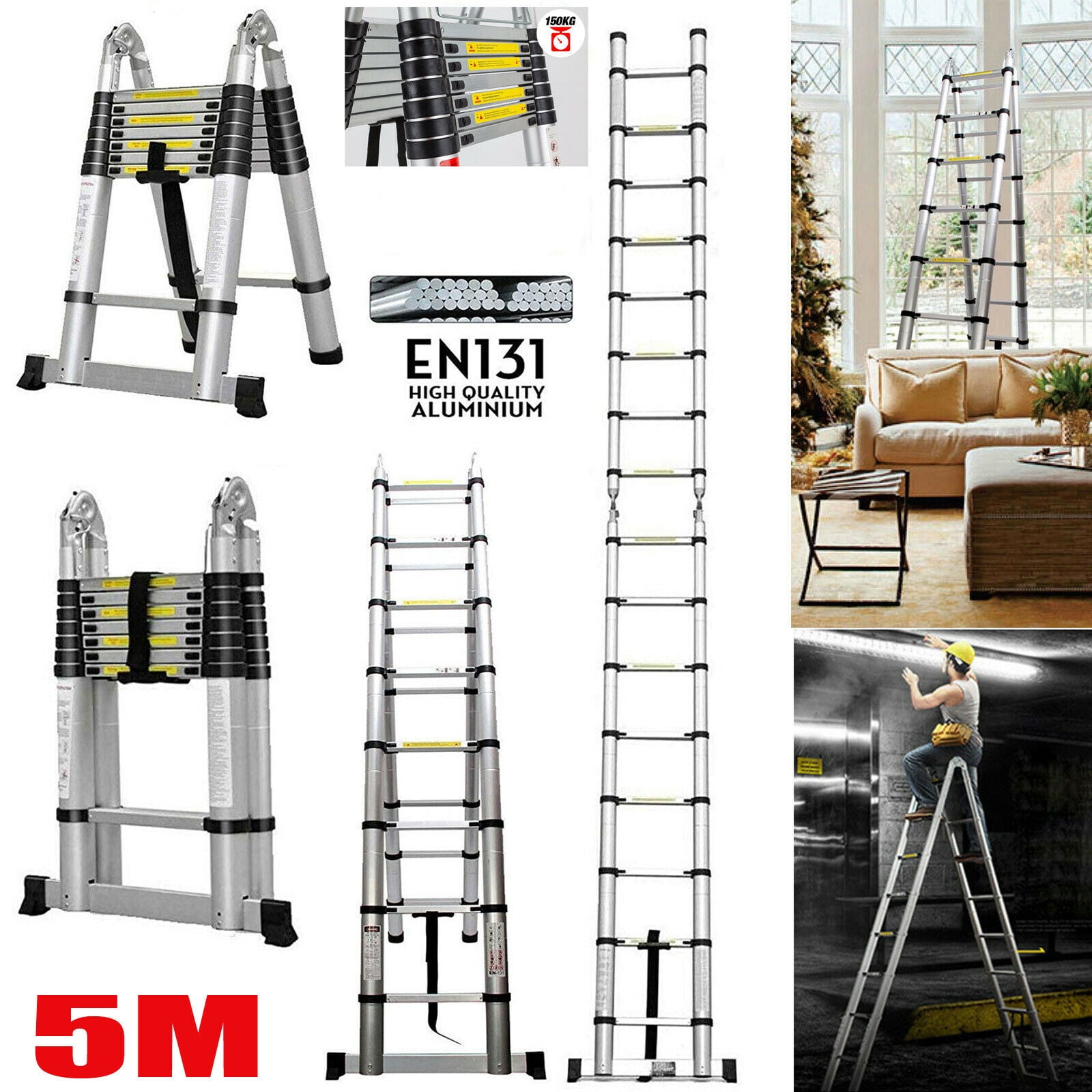 Dayplus Lightweight Telescoping Ladder, 16.5ft Extendable Aluminum ...