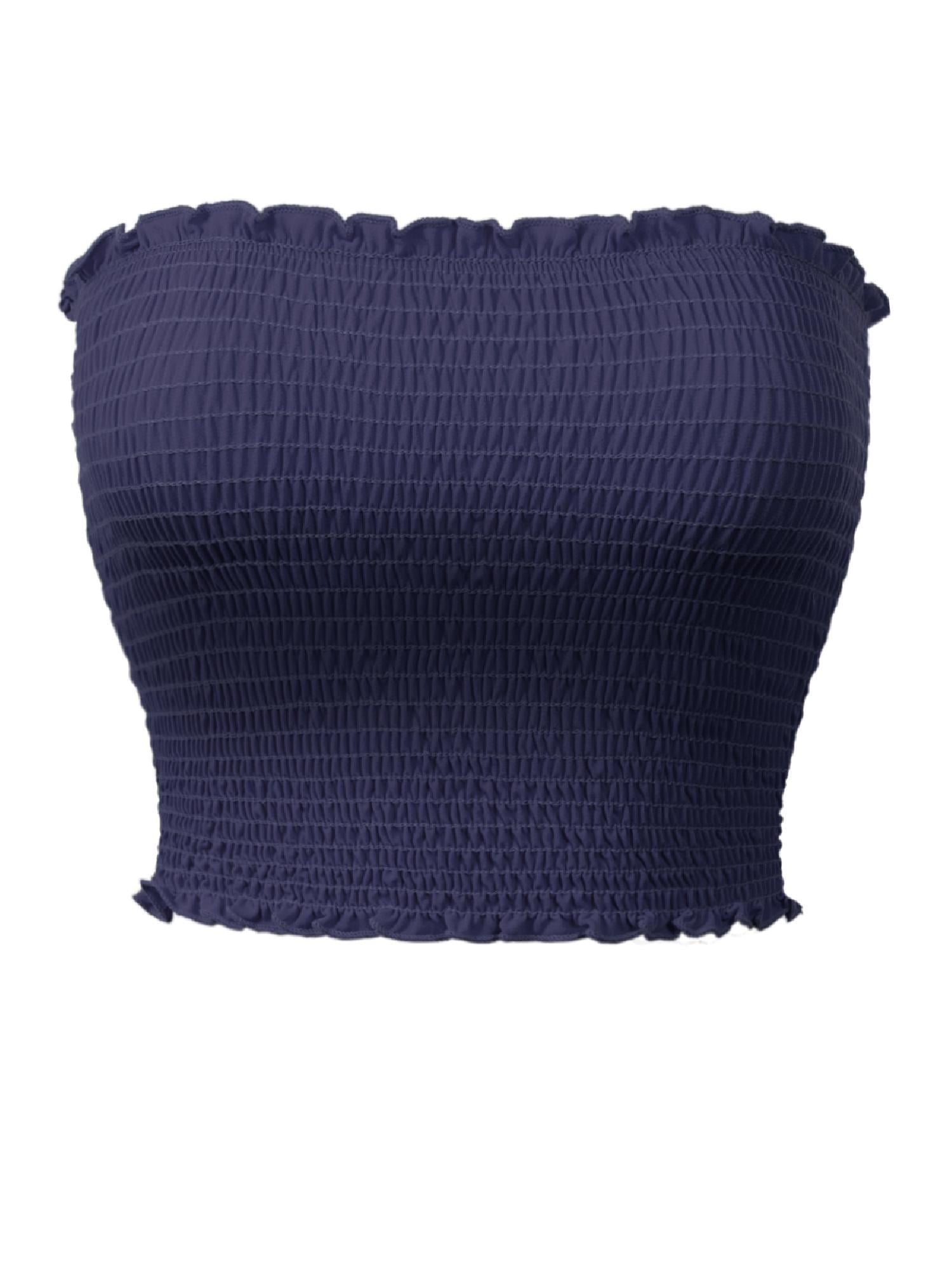 MixMatchy Women's Solid Strapless Smocked Summer Bandeau Tube Crop Top ...