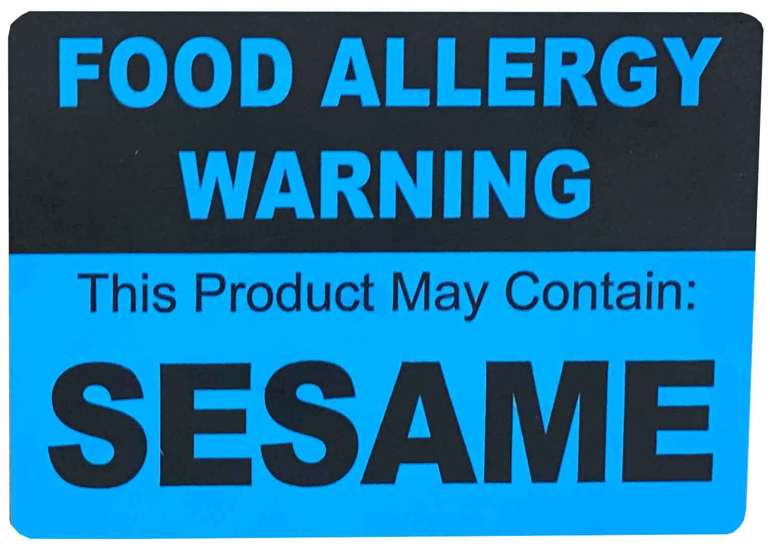 FOOD ALLERGY WARNING This Product May Contain: SESAME Labels | 2.5 x 3. ...