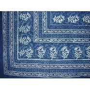 Rajasthan Block Print Cotton Tablecloth 90" x 60" Blue - Walmart.com