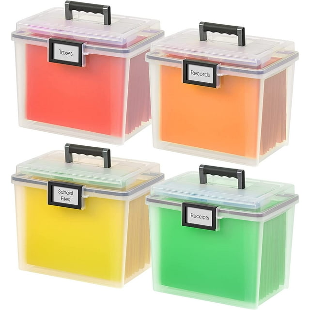 19 Qt. Letter Size Portable File Box, 4 Pack, Plastic Storage Container ...
