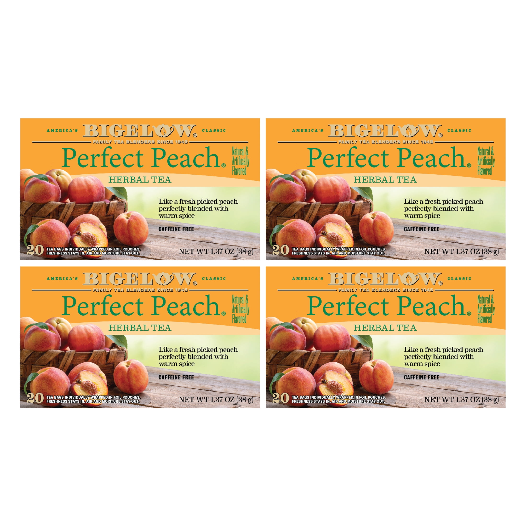 Bigelow Perfect Peach, Caffeine-Free Herbal Tea Bags, 20 Count (4 packs ...