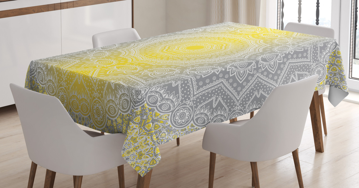 Ambesonne Grey and Yellow Tablecloth Rectangular Table Cover, Boho ...