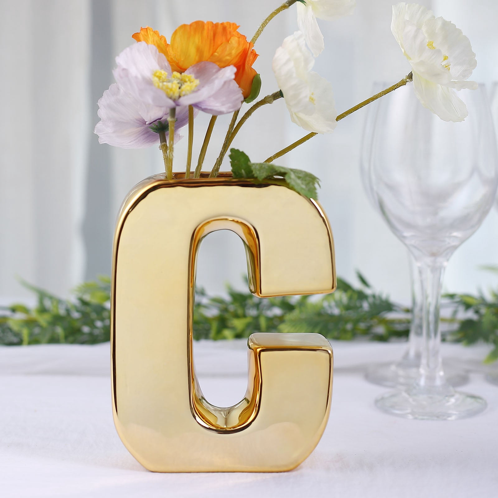 Efavormart 6" Shiny Gold Plated Ceramic Letter "C" Sculpture Flower ...