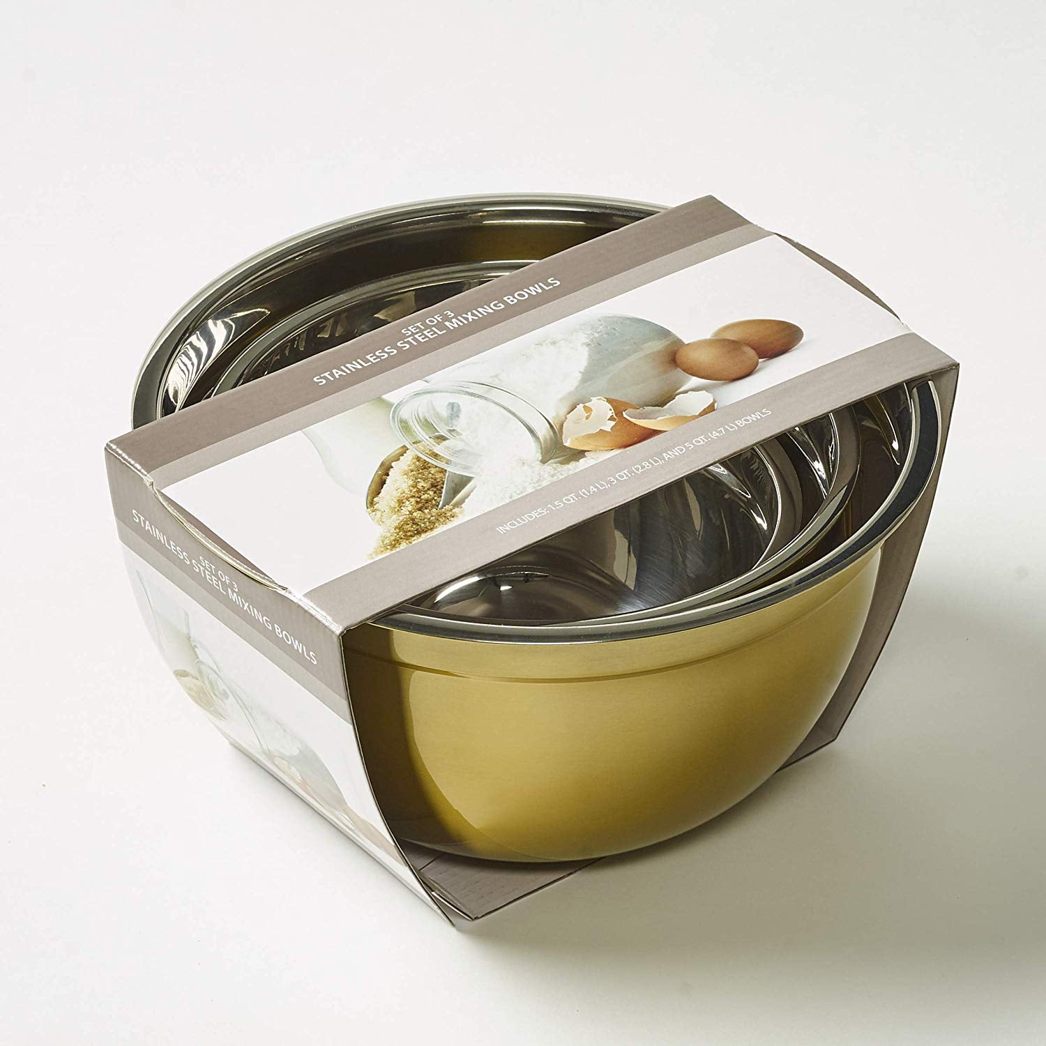 Hoan 3 Piece Stainless Steel Gold Mixing Bowls - Walmart.com