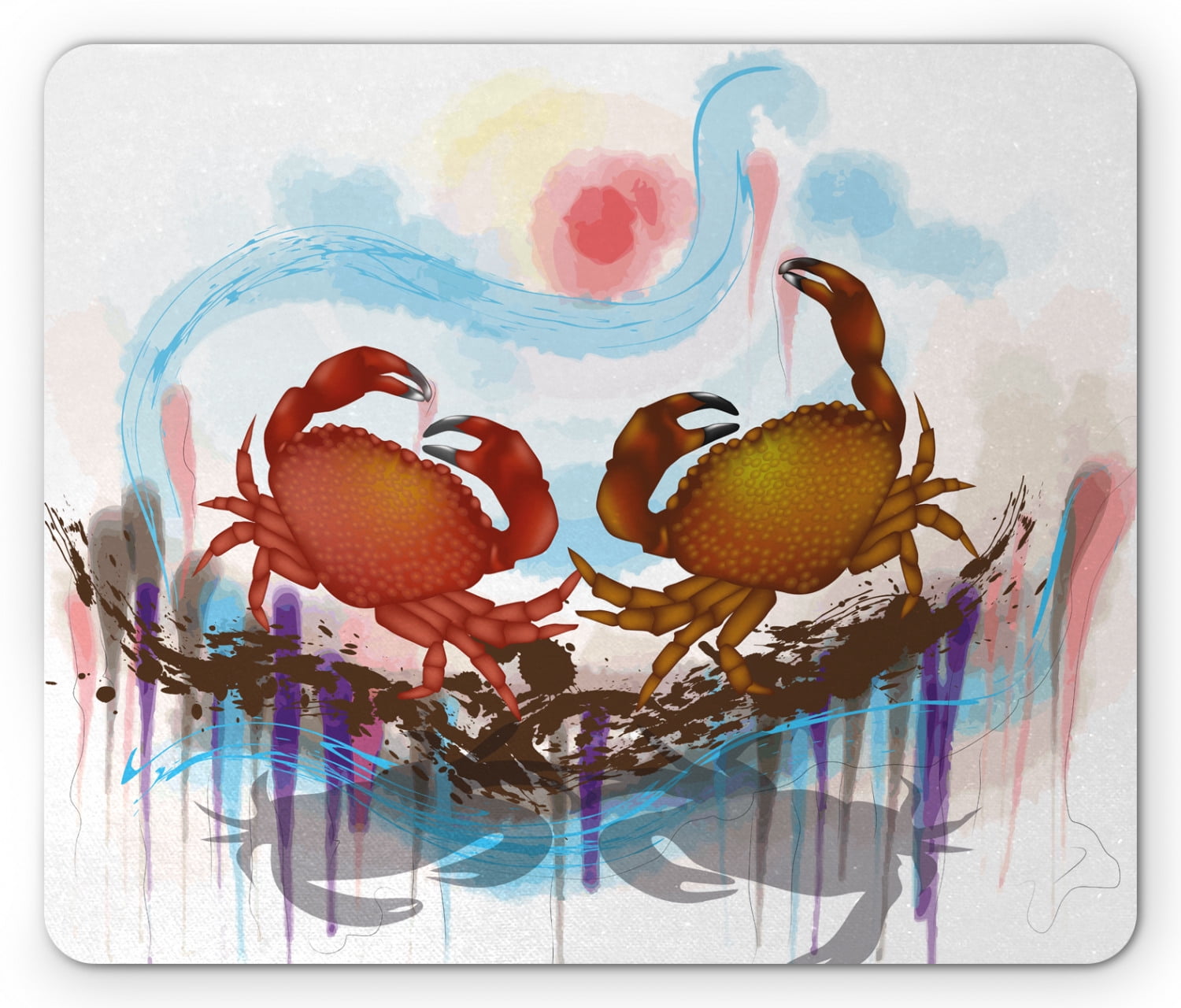 Crabs Mouse Pad, Sea Animals Theme 2 Crabs Dancing on the Abstract ...