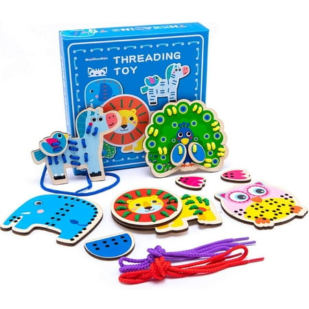 Lacing Cards for Kids 5 Pack, Wooden Threading Toys Sewing Cards ...