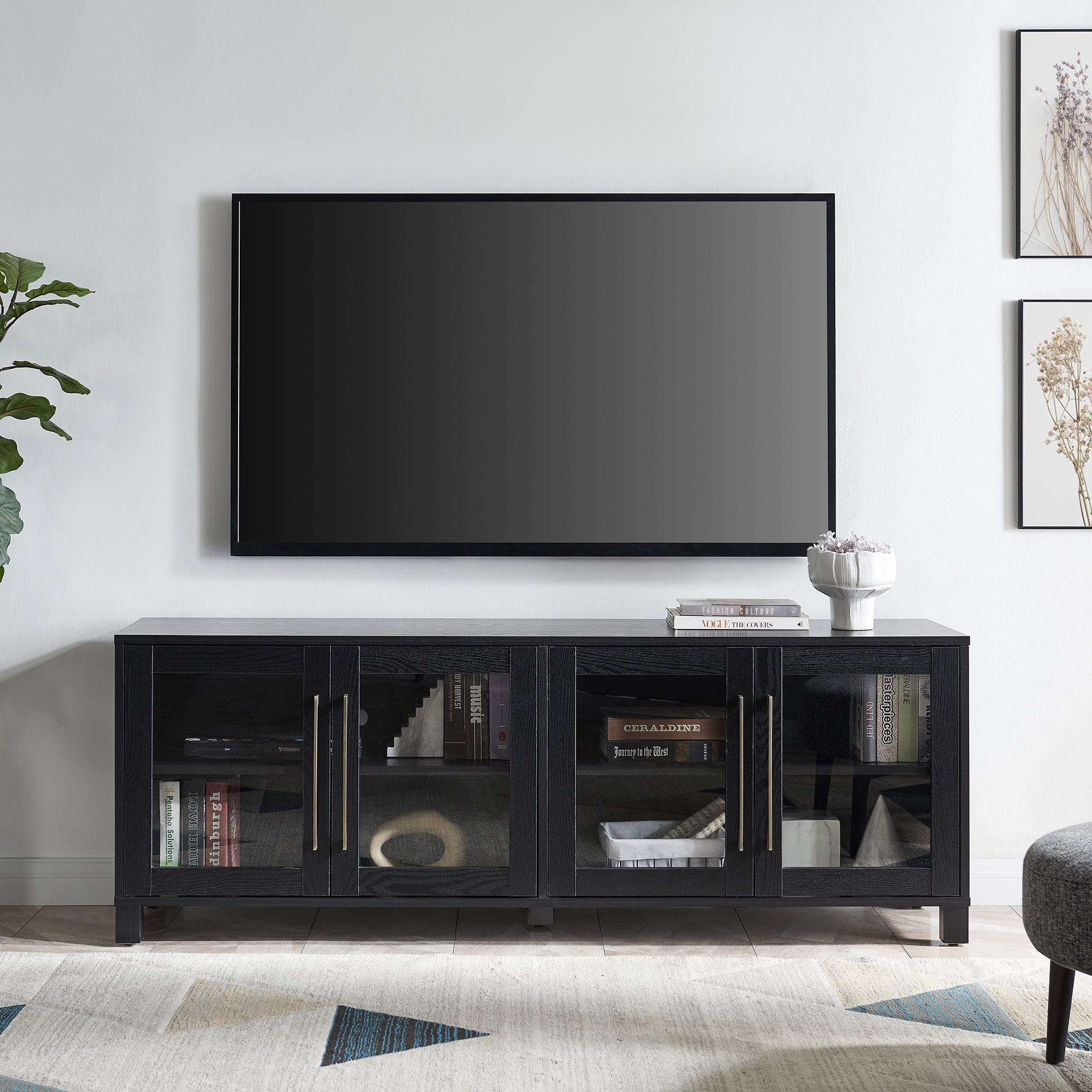 Evelyn&Zoe Quincy Rectangular TV Stand for TV's up to 75", Black Grain ...