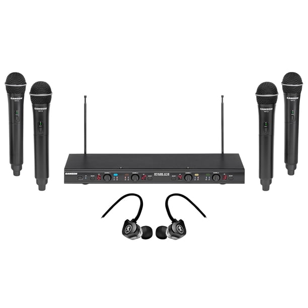 Samson Stage-412 Quad Handheld VHF Wireless Microphones Mics+Mackie Ear ...