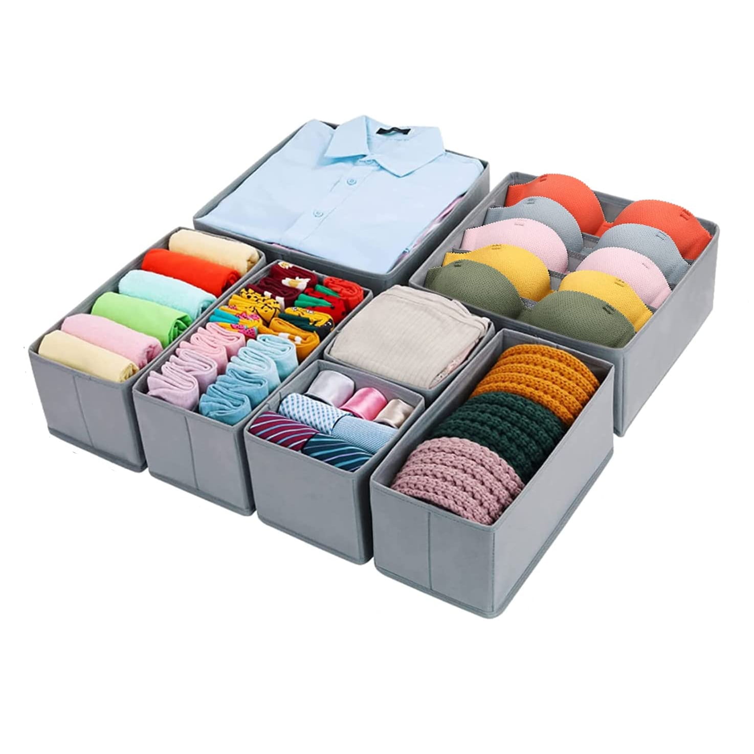 DIMJ 7 Pack Drawer Organisers, Foldable Storage Box Fabric Wardrobe ...