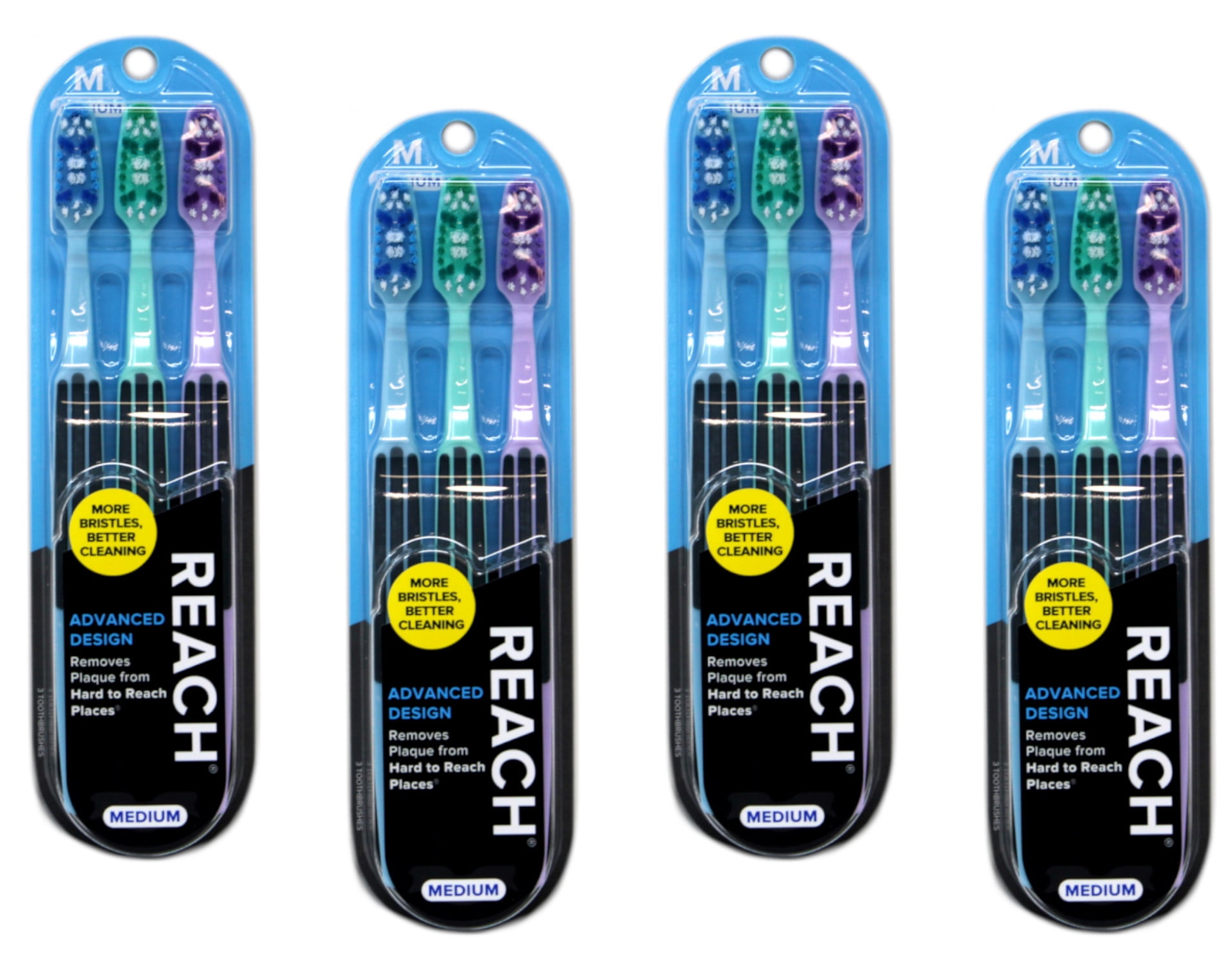 Reach Advanced Design Toothbrushes Medium, 3 Count - Pack of 4 ...