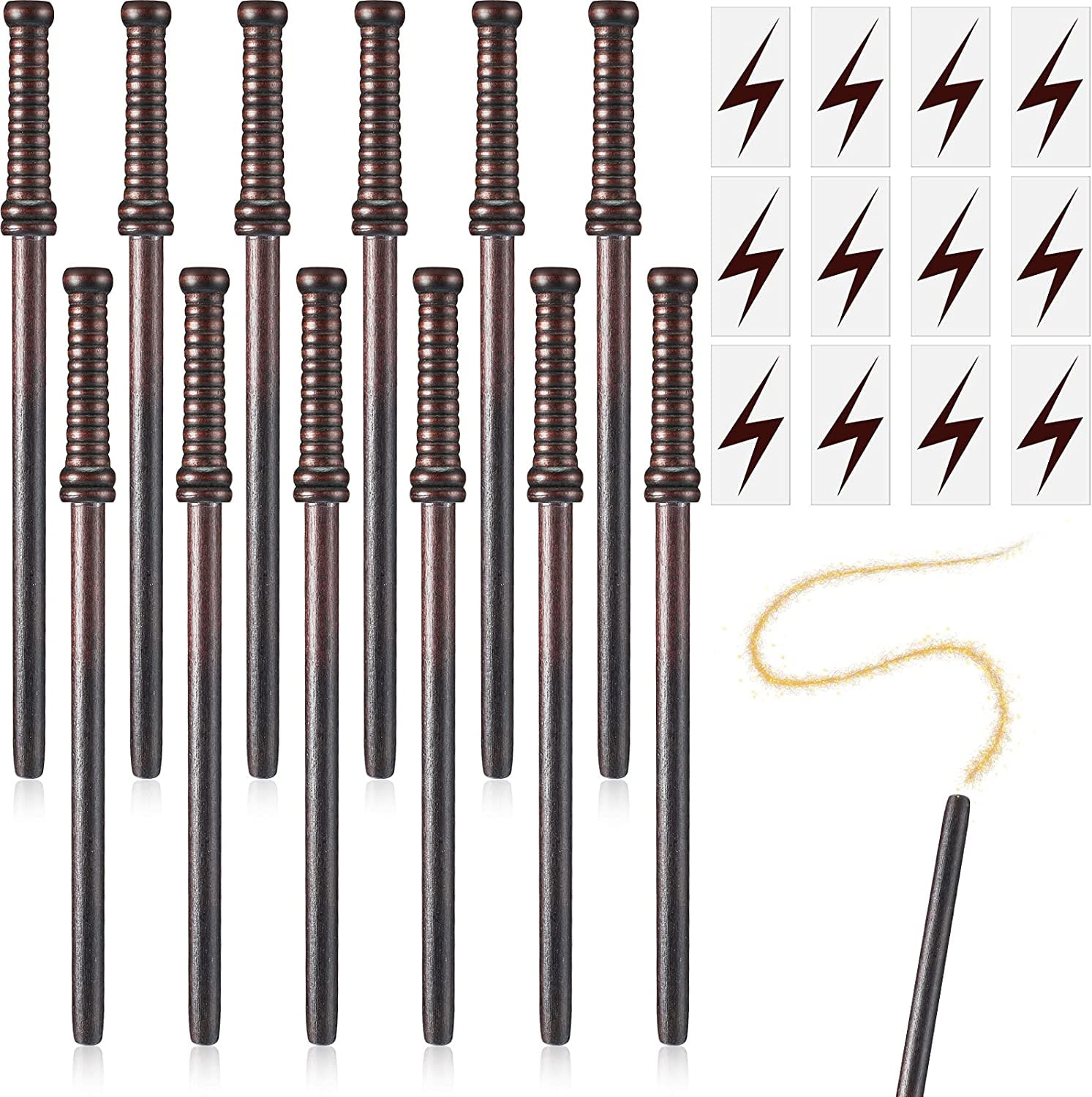 24 Pieces Wand Pencils and Lightning Bolt Tattoos Stickers Wizard Party ...