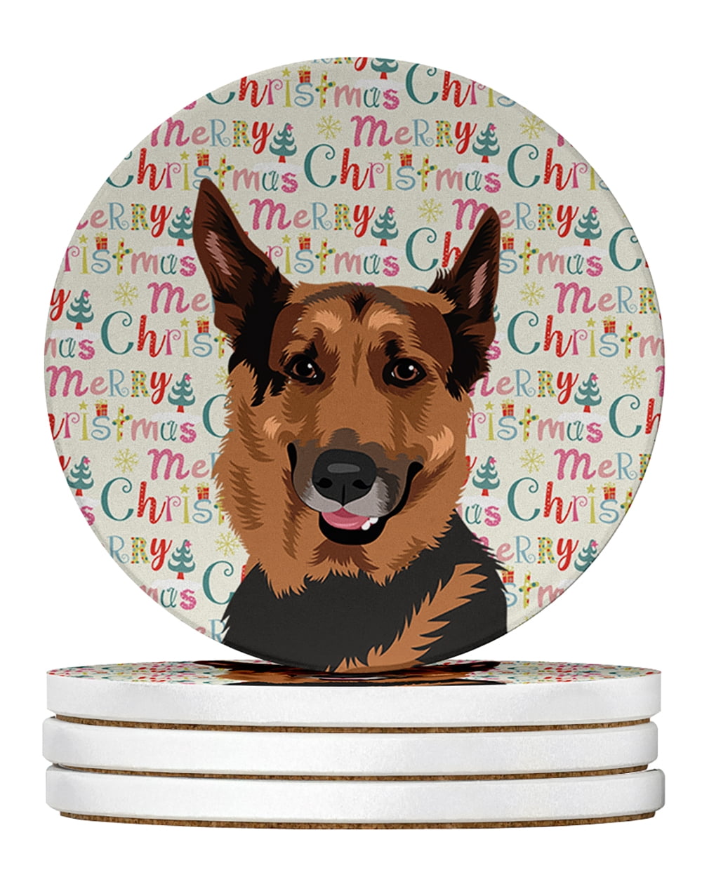 German Shepherd Red Sable Christmas Large Sandstone Coasters Pack of 4 ...