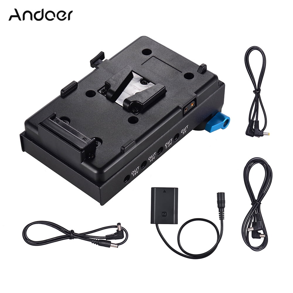 Andoer V Mount V-lock Battery Plate Adapter with 15mm Dual Hole Rod ...