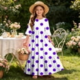 PYGNJK Girls Polka Dot Maxi Dress Elbow Sleeve Tiered Casual Swing ...