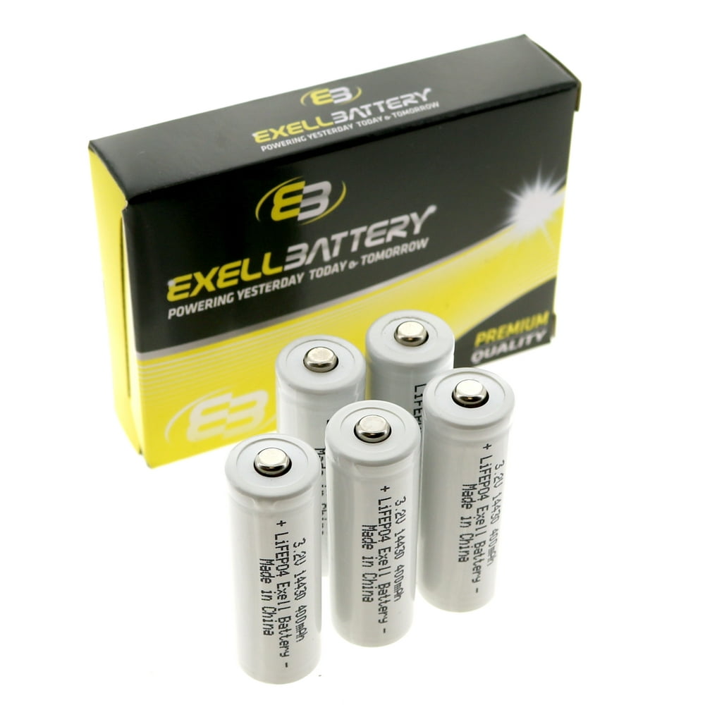 5-Pack Exell Battery 3.2V 400mAh Li-FePO4 14430 (14x43mm) Rechargeable ...