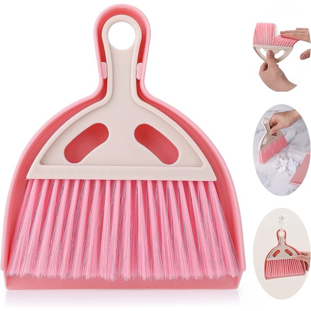 (Pink) Small Broom and Dustpan Cleaning Set, Mini Whisk Dustpan and ...