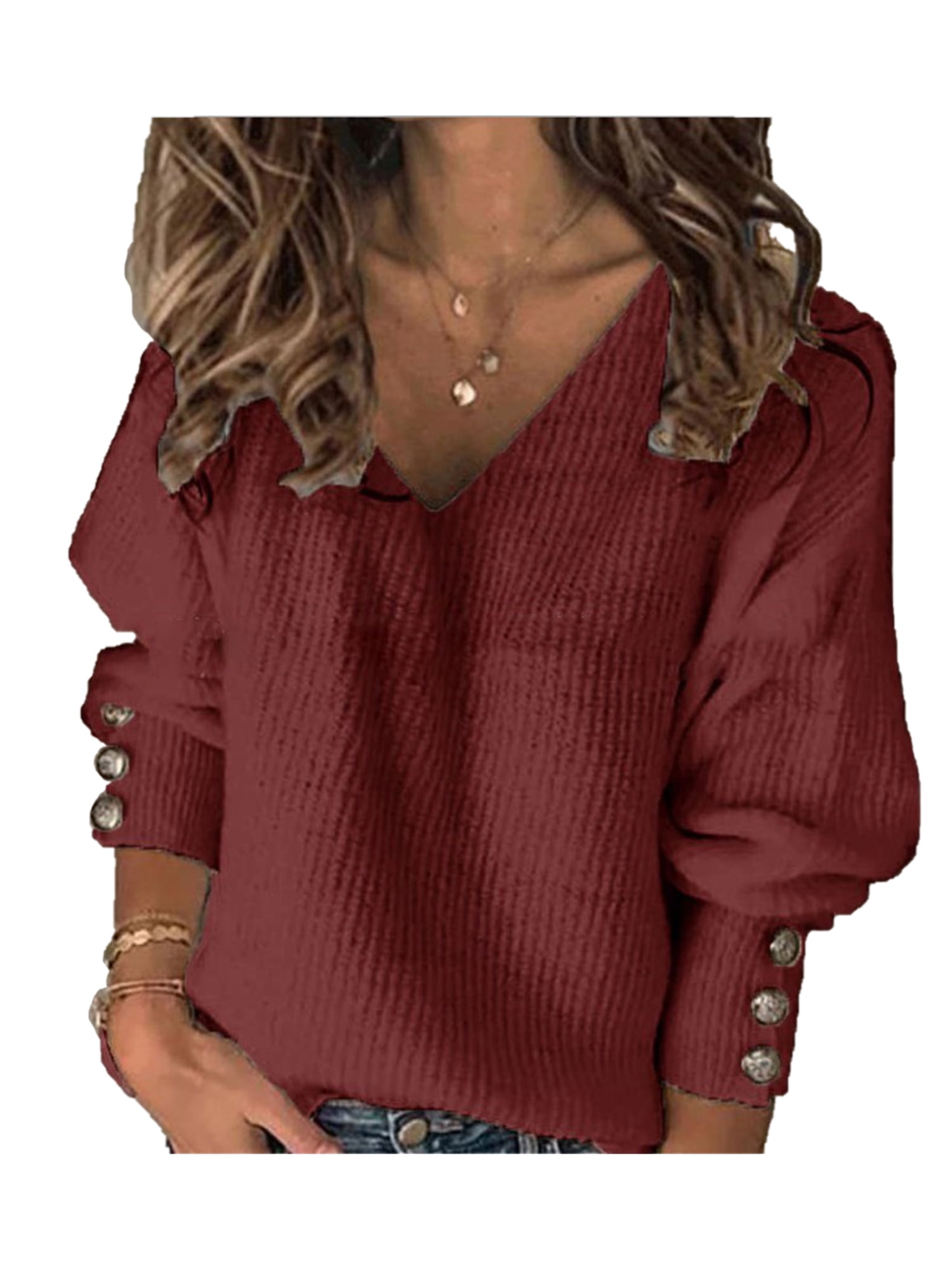 Classic Leisure Oversized Deep V Neck Sweater for Women Fashion Long ...