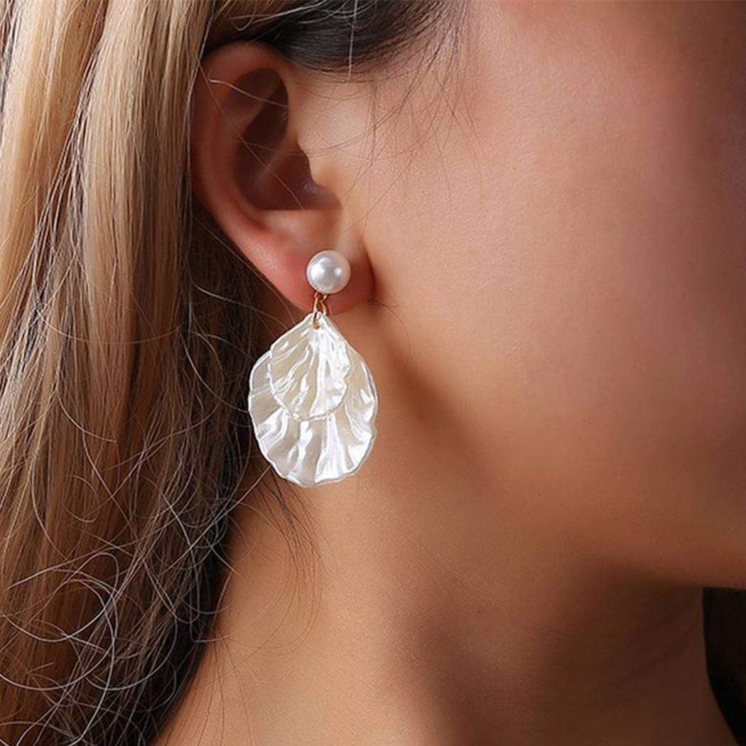 Natural White Sea Shell Drop Dangle Earrings Preal Earring Jacket Gold ...