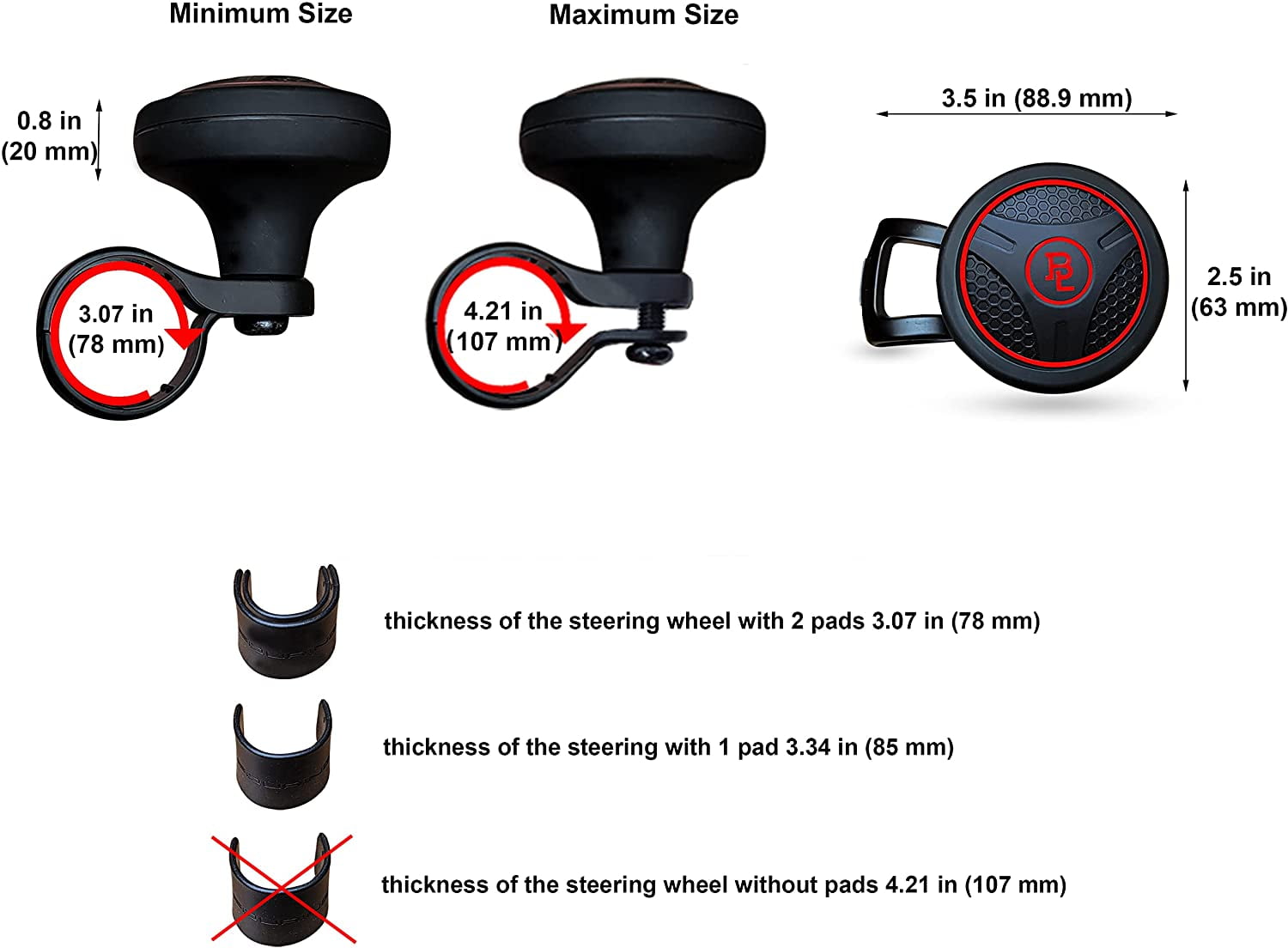 Fouring BL Adjustable Steering Wheel Knob Spinner Universal Non Slip Fit ABS Silicone Matte Finish Suicide Knob with Metal Ball Bearing Easy