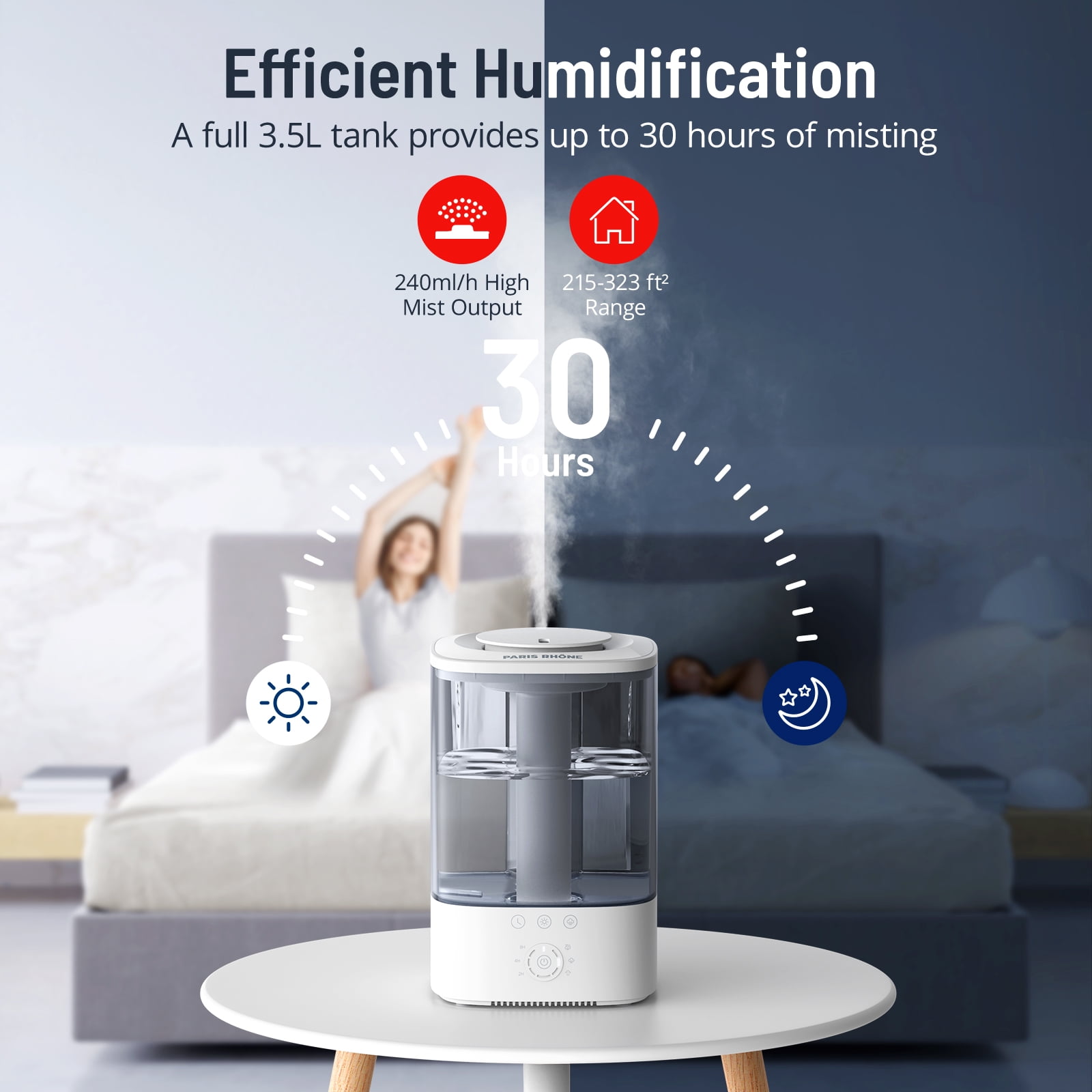 Buy Humidifiers for Bedroom Mideum Room Home, Paris Rhone 3.5L Cool ...