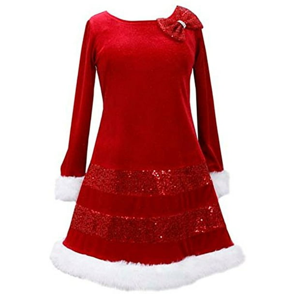 Bonnie Jean - Bonnie Jean Santa Christmas Red Bow Velvet Dress Girls 2T ...