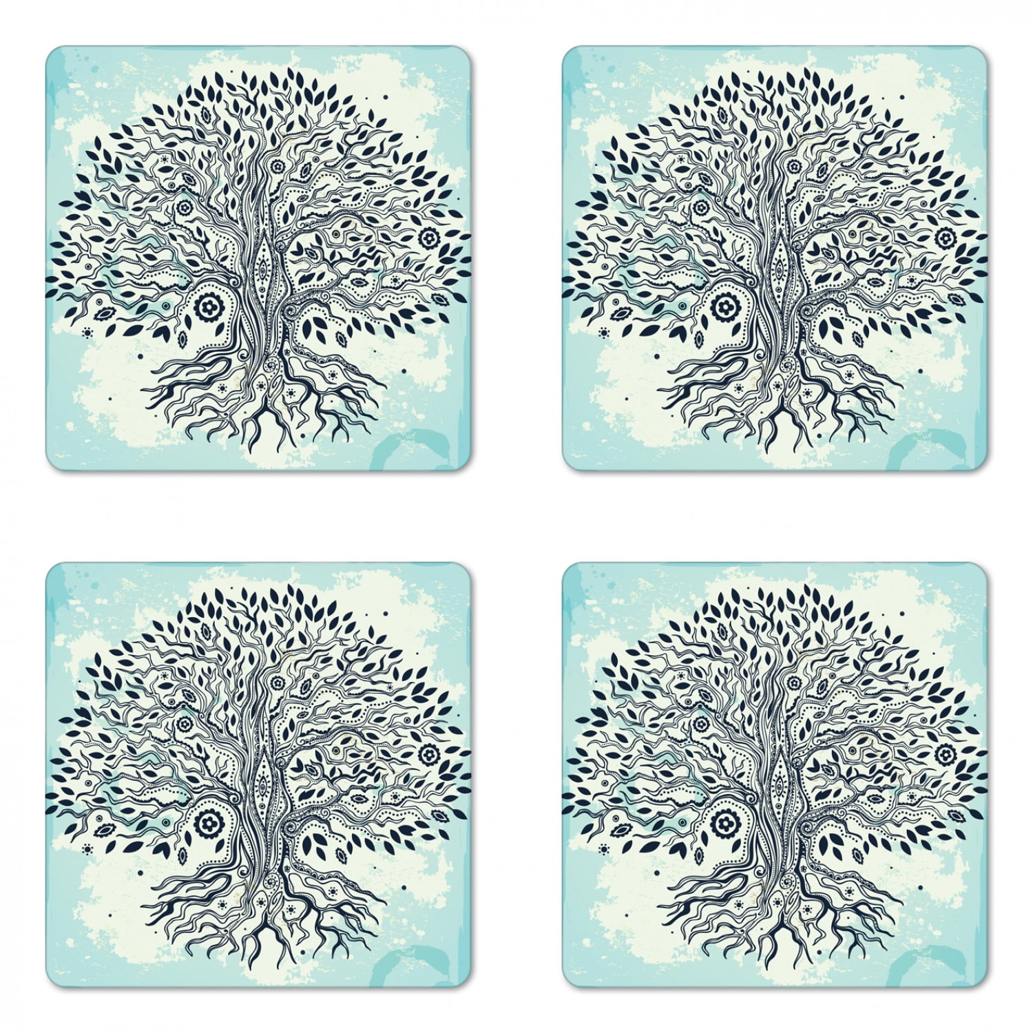 Asian Coaster Set of 4, Tree of Life Chinese Bonsai Roots Bohemian ...
