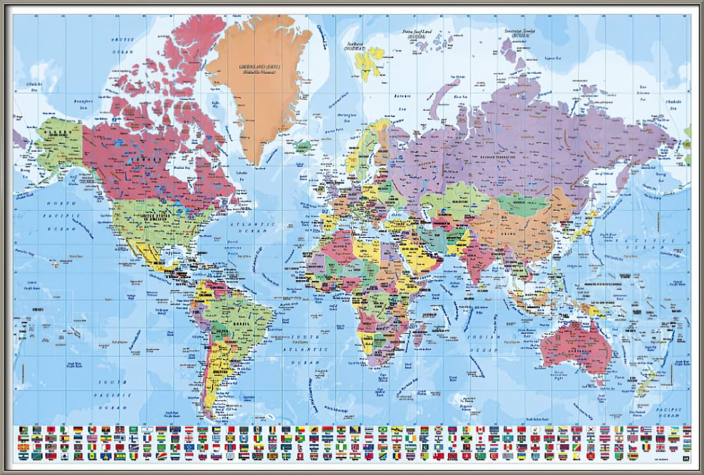 Map Of The World - Framed Poster (Political World Map With Flags) (Size ...