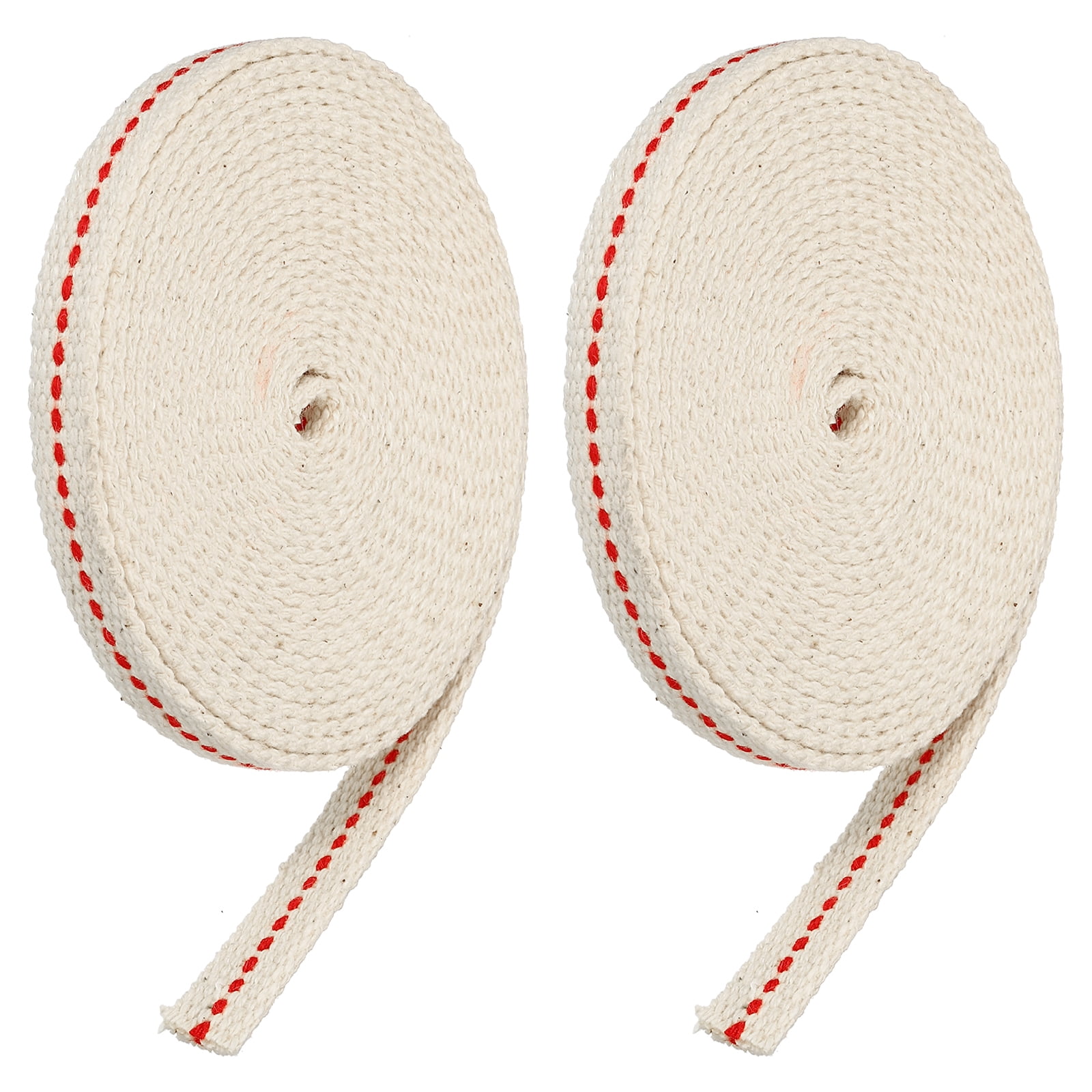 9mm Flat Wide 3 Meter/10Ft Long Cotton Oil Lamp Wick with Red Stitch, 2 ...
