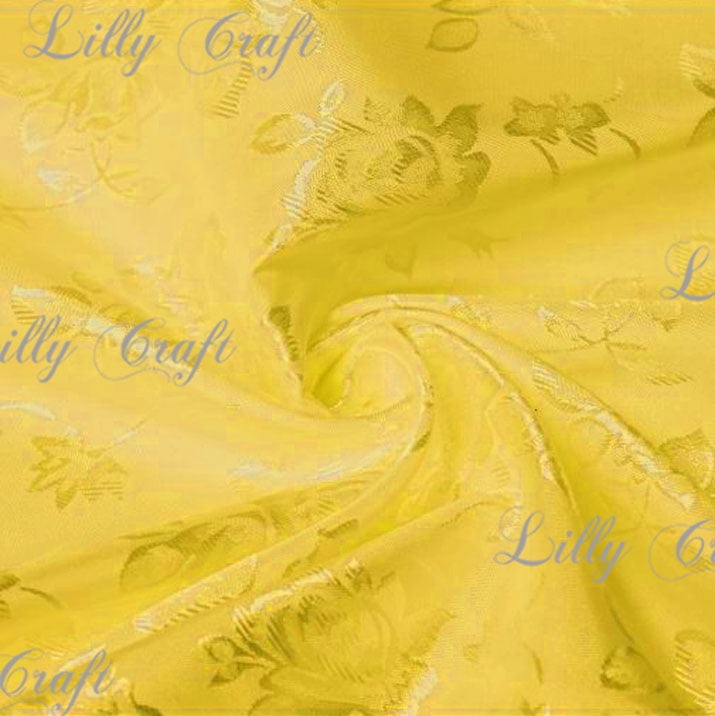 Yellow Brocade Jacquard Satin Fabric 58”/60” Inches Wide - Sold By The ...