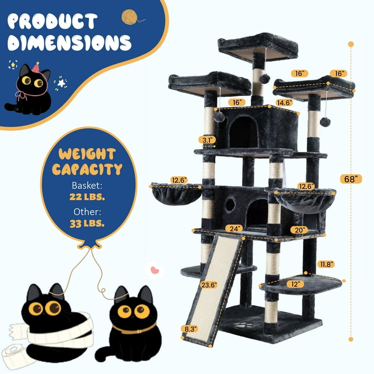 Cat Tree Tall PawHut 68 Inches Cat Tree, Multi-Level Large Cat Tower ...