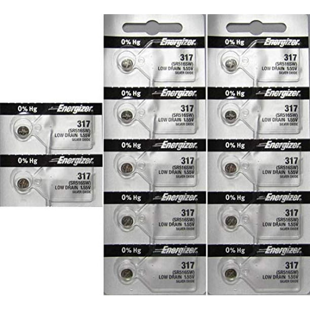 Pack of 12 - Energizer 317 Button Cell Silver Oxide SR516SW Watch ...