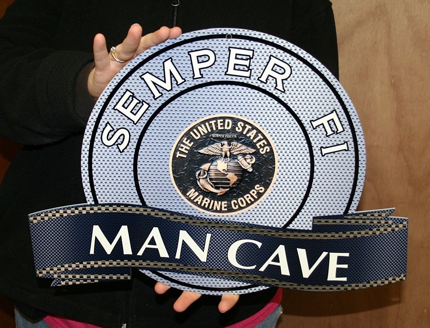 USMC Semper Fi Mancave Metal Wall Hanging Sign - Bronze Logo - 18" x 14 ...