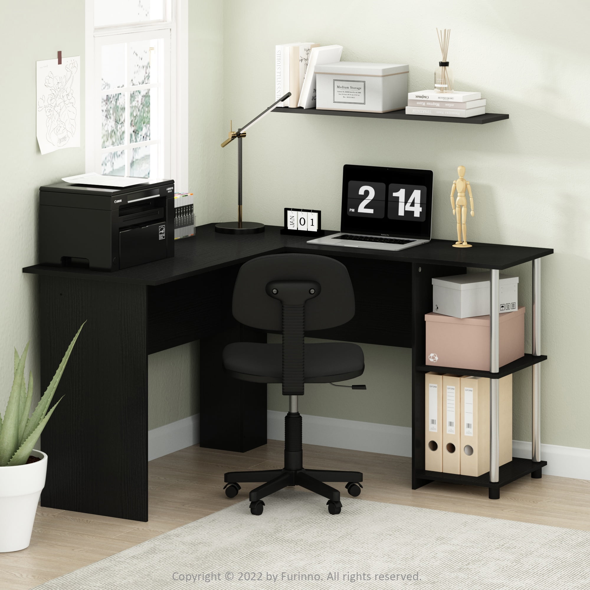 Furinno L-Shape Desk with Stainless Steel Tubes, Americano - Walmart.com