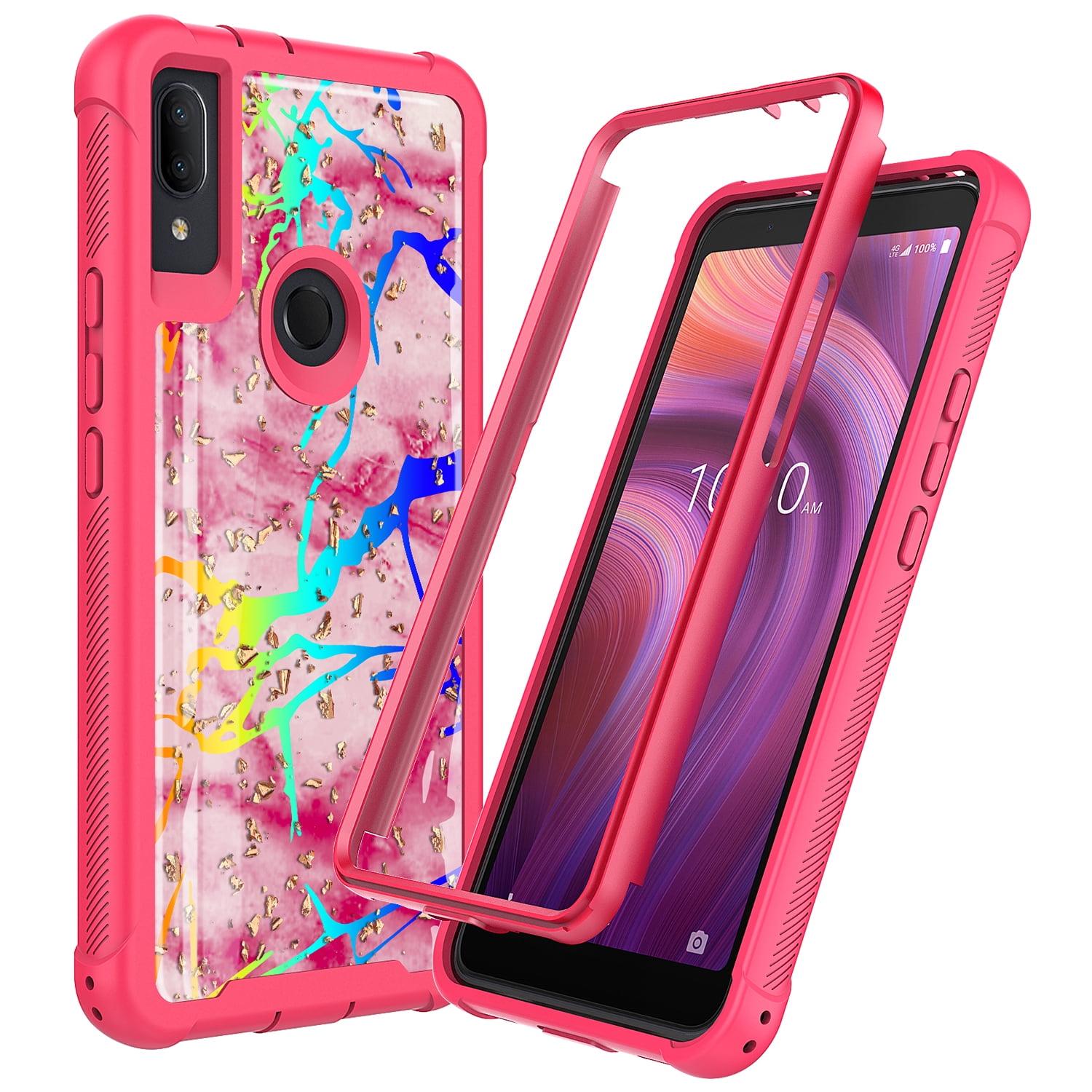 Alcatel 3V 2019 Case, KAESAR Hybrid Bling Glitter Sparkle Pink Marble ...