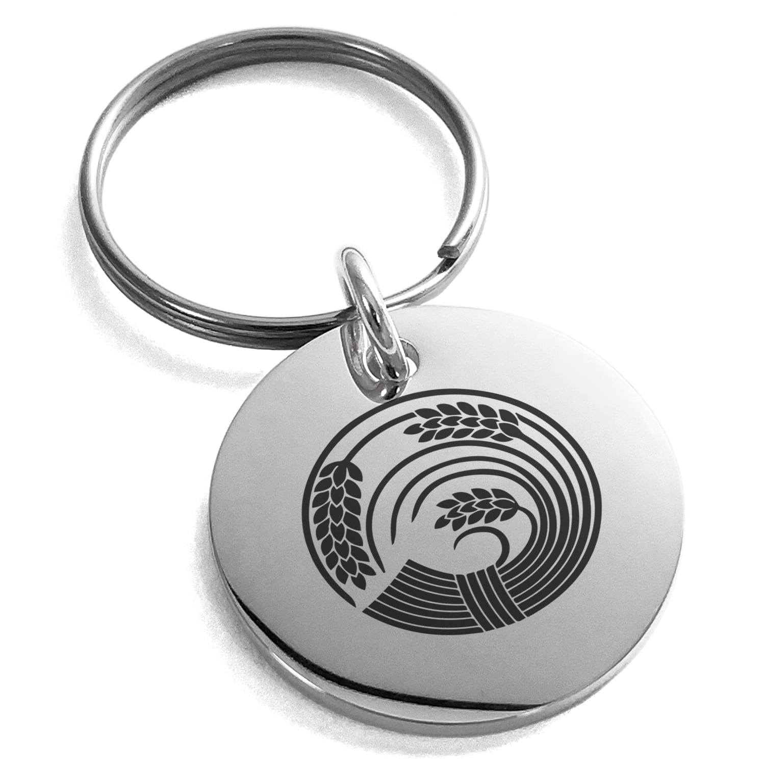Stainless Steel Circle of Rice Plant Kamon Crest Engraved Small ...