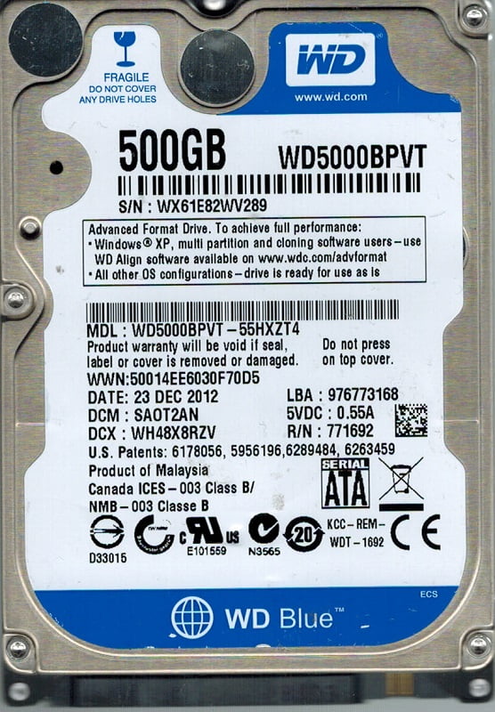 Western Digital WD5000BPVT-55HXZT4 500GB DCM: SAOT2AN - Walmart.com