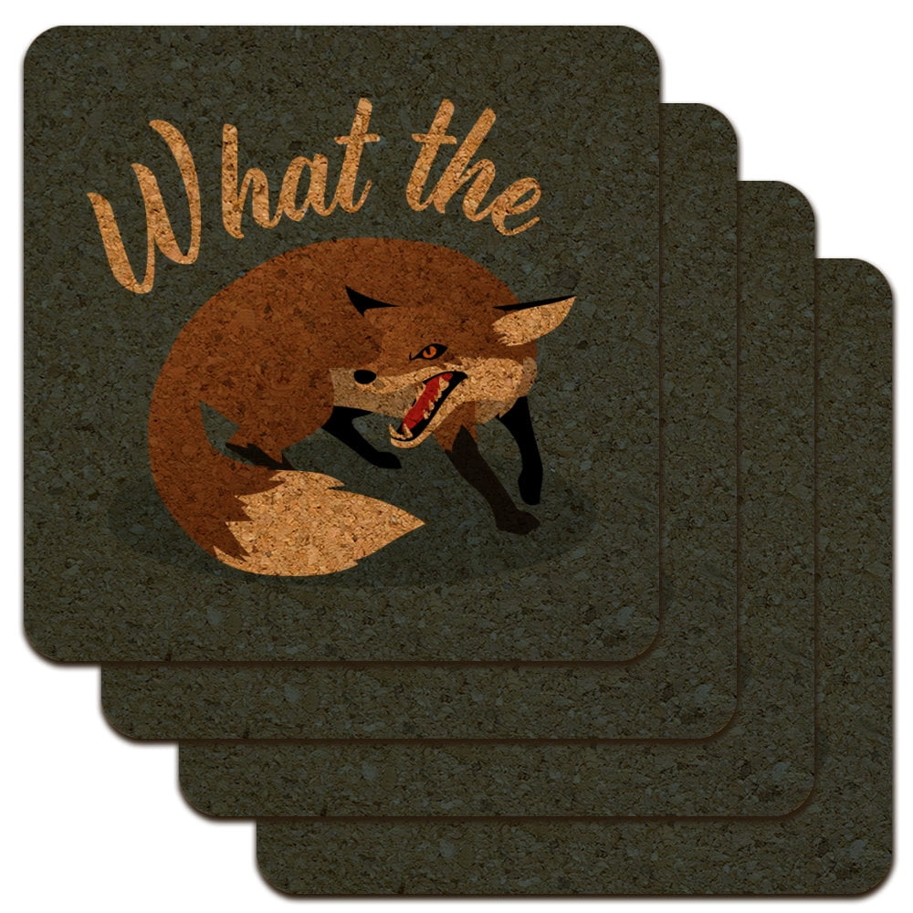 Brown Fox What The Pun Funny Low Profile Novelty Cork Coaster Set ...