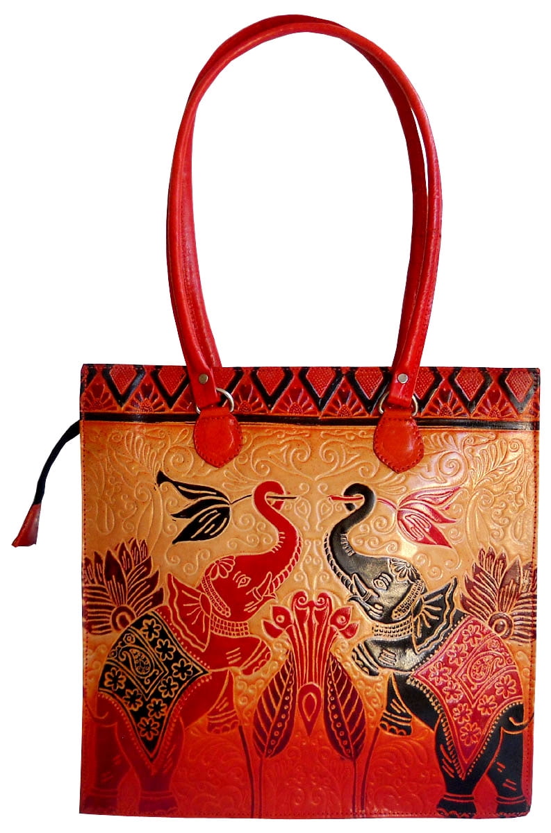 Twin Royal Elephants Design Ethnic Hand Embossed Shantiniketan Leather ...